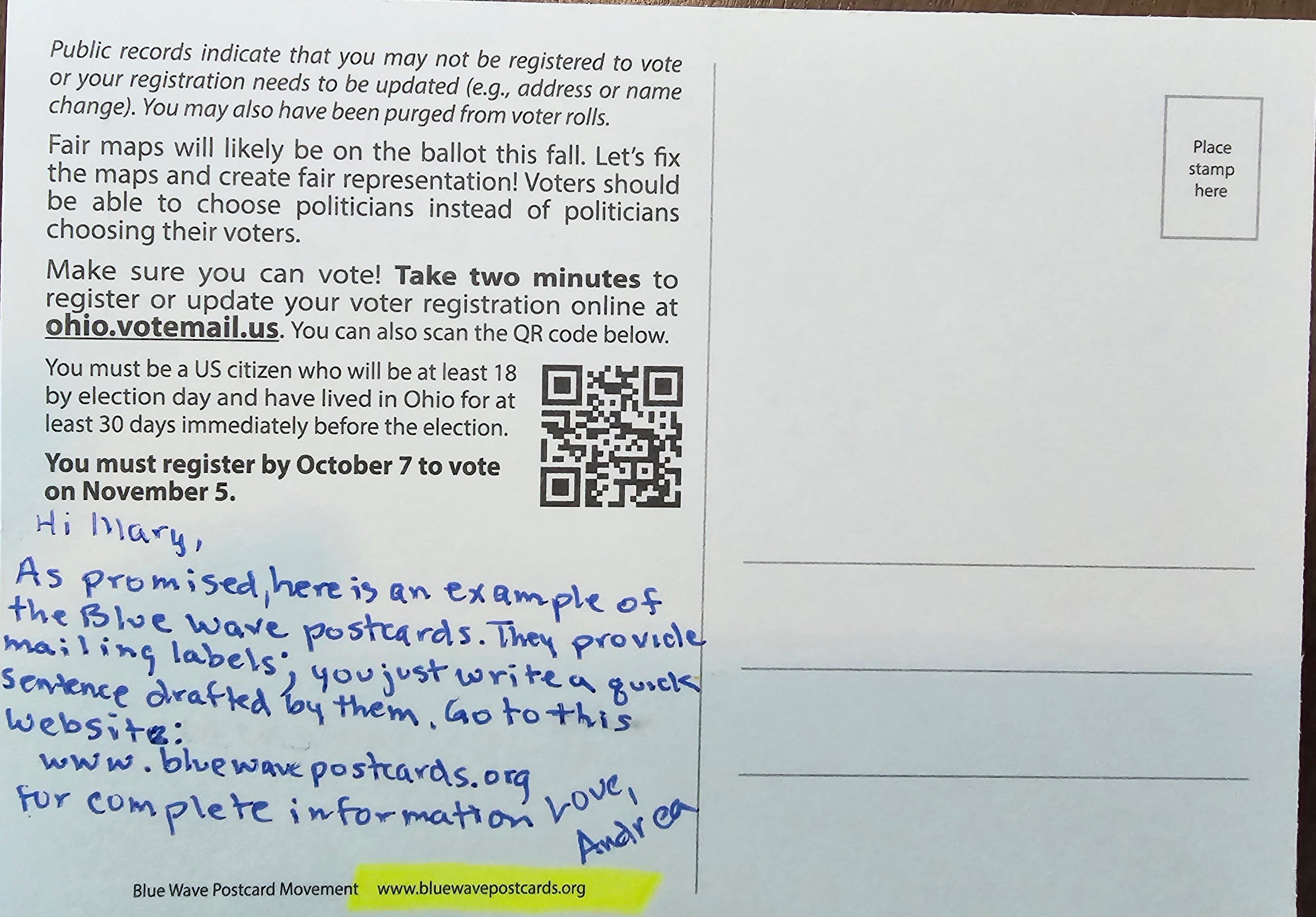 Spread the Word About the WAVE! – Blue Wave Postcard Movement